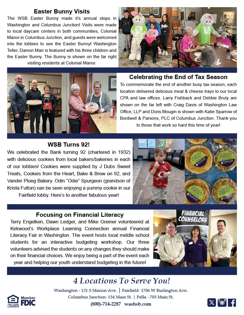 Washington State Bank Quarterly Newsletter